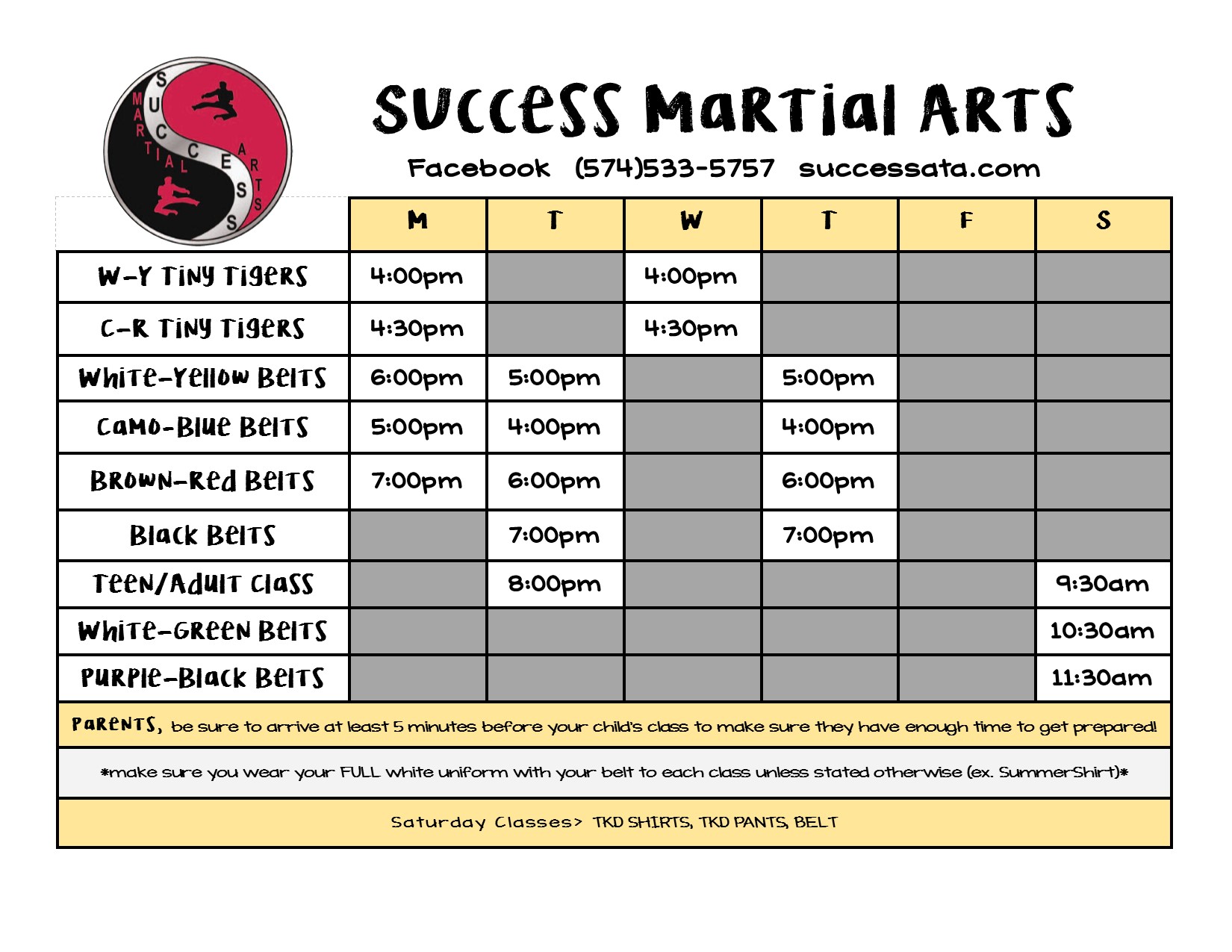 Class Schedule – Success Martial Arts